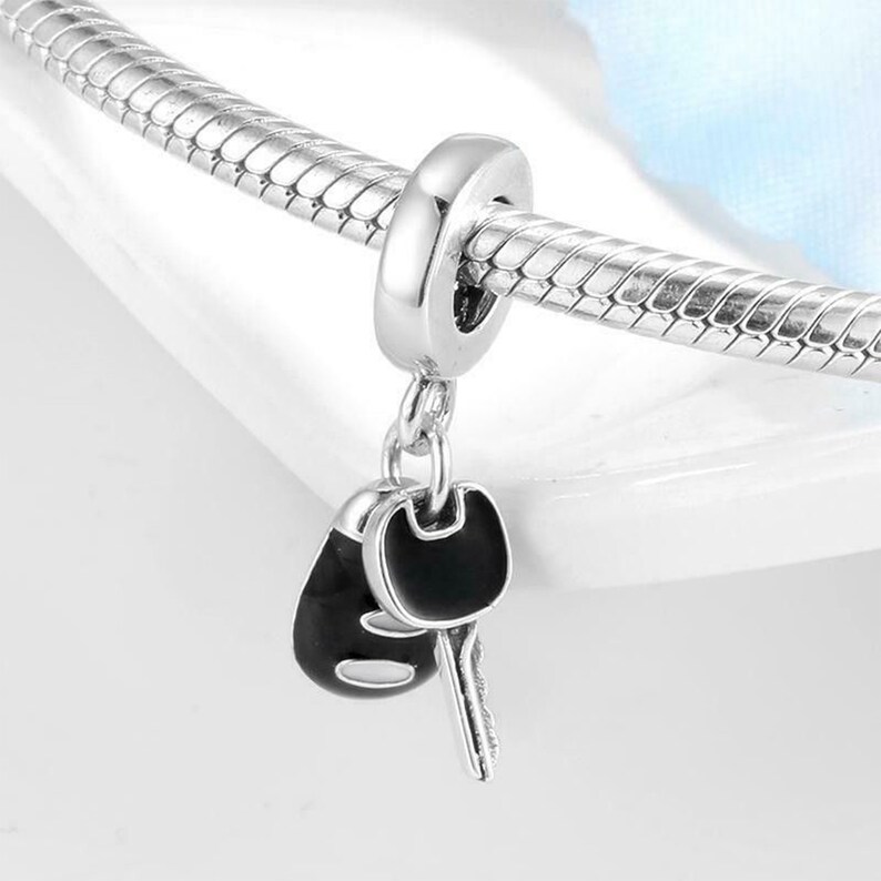Car Keys Dangle Charm - 925 Sterling Silver Car Key Fob Black Keyring ...