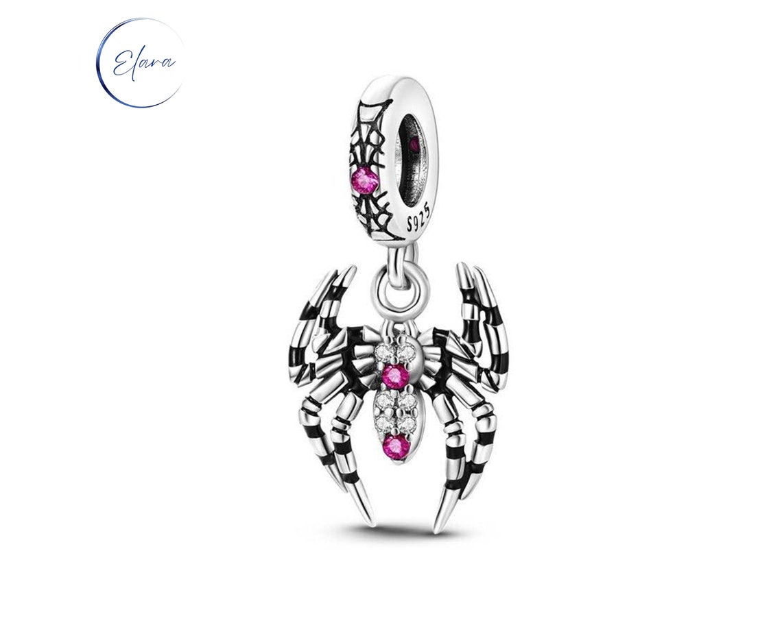 Pink Spider Sparkling Dangle Charm - Tarantula 925 Sterling Silver Bead ...