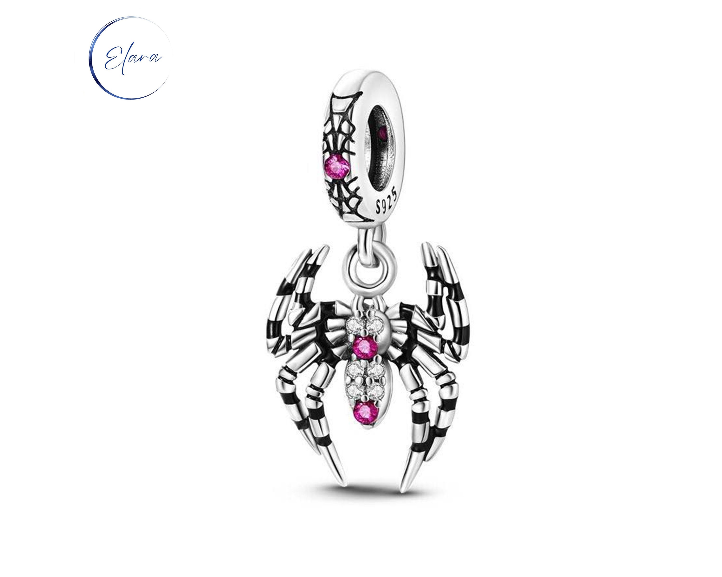 Pink Spider Sparkling Dangle Charm - Tarantula 925 Sterling Silver Bead ...