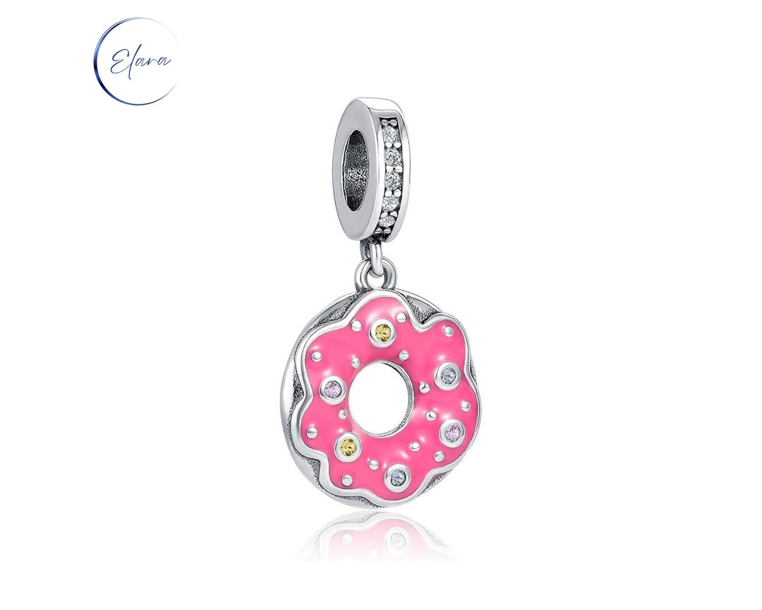 Pink Ring Donut Dangle Charm - 925 Sterling Silver Charm - Doughnut ...