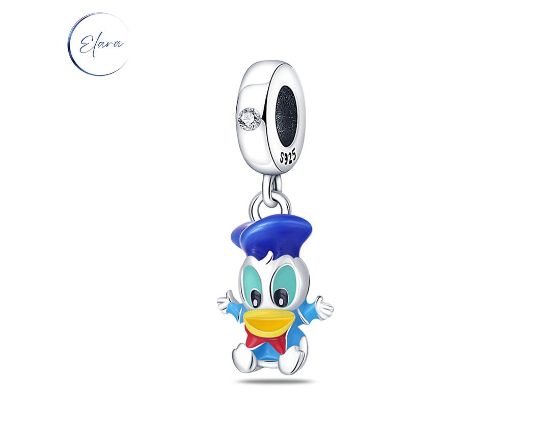 Donald Duck Dangle Charm - 925 Sterling Silver Enamel Disney Cartoon ...