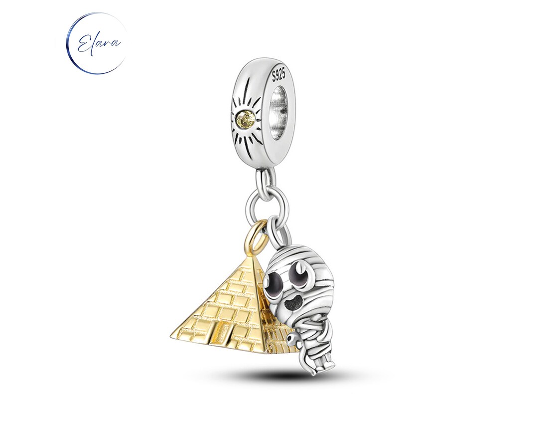 Mummy & Golden Pyramid Dangle Charm - 925 Sterling Silver With Crystals ...