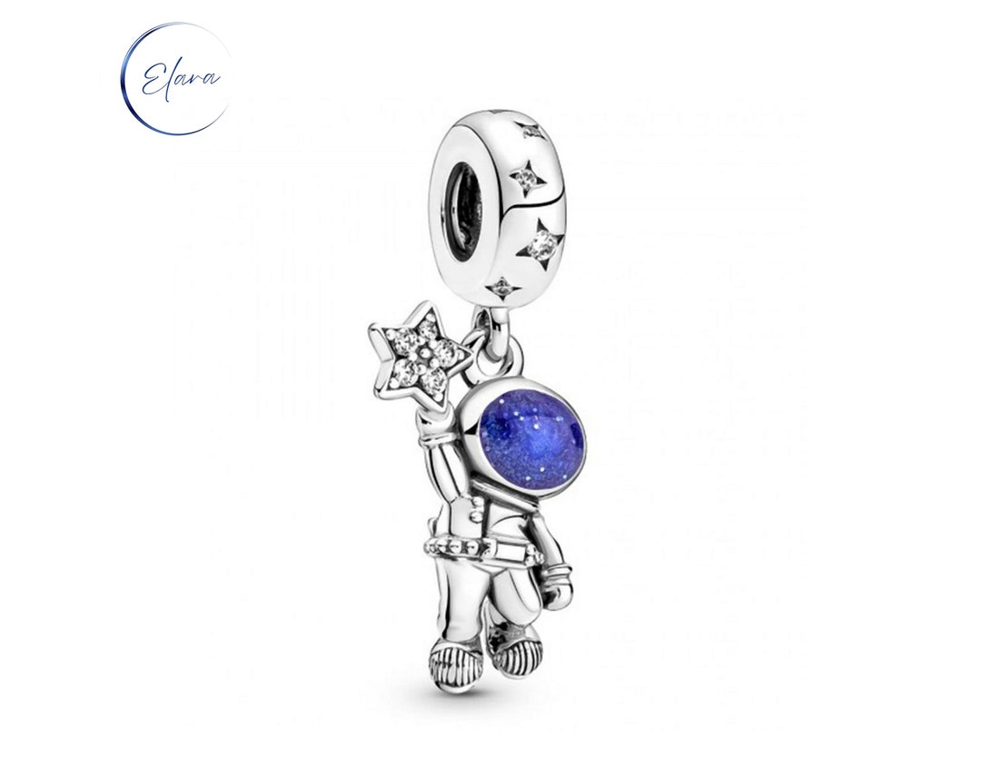 Astronaut in the Galaxy Dangle Charm - 925 Sterling Silver CZ Blue ...