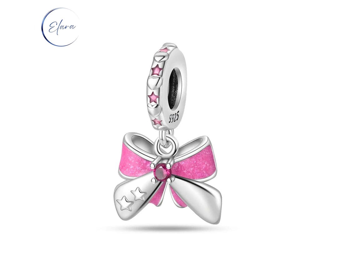 Barbie Pink Coquette Bow Dangle Charm - 925 Sterling Silver Charm - for ...