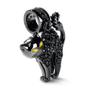 Black Cat Dangle Charm 925 Sterling Silver Bead Charm With Yellow ...