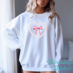 Coquette Girly Pink Bow With Pearls Heart Sweatshirt, Trendy Cute Soft ...