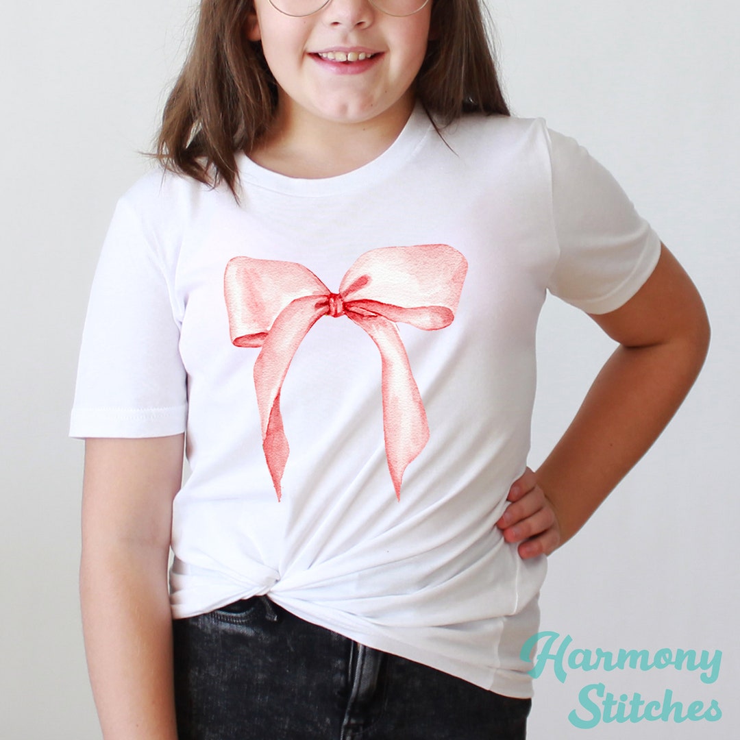 Coquette Girly Pink Bow Shirt, Trendy Cute Soft Girl Bows Oversized Tee ...