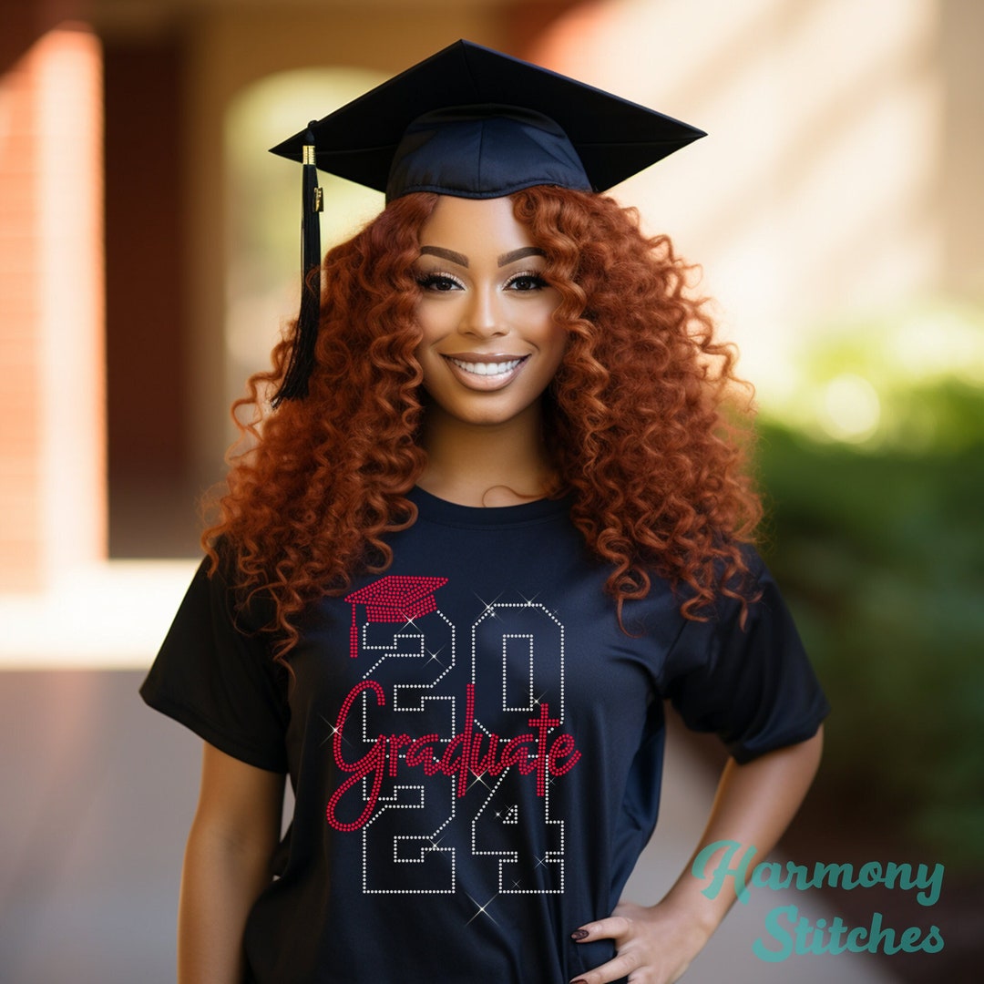 Red Black Rhinestones 2024 Graduation Shirt for Women, Cute Sparkling ...