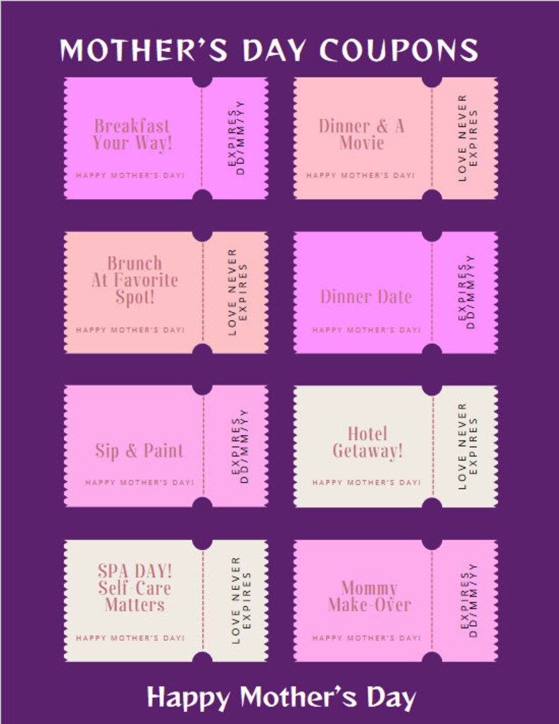 Mother's Day Coupons Template - Etsy