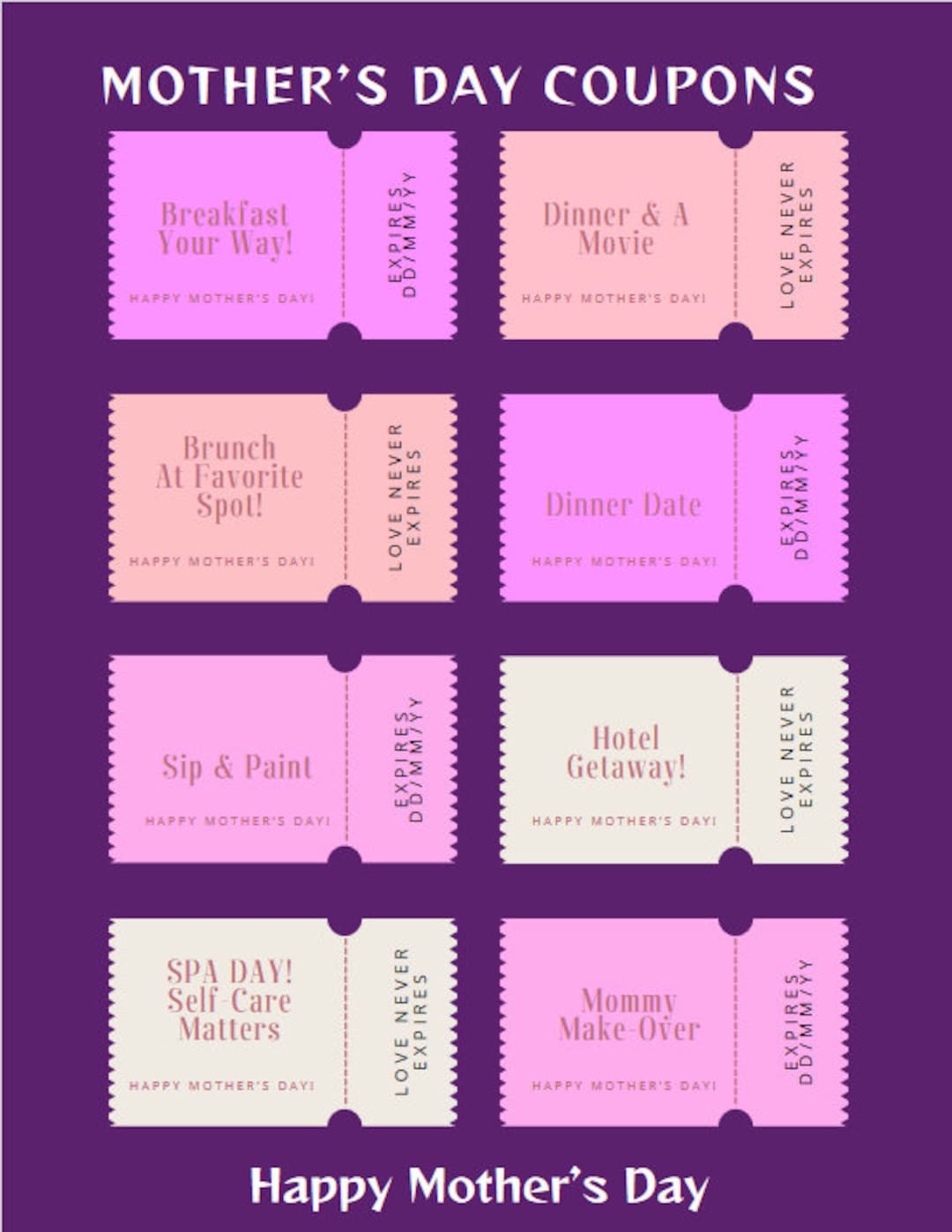 Mother's Day Coupons Template - Etsy