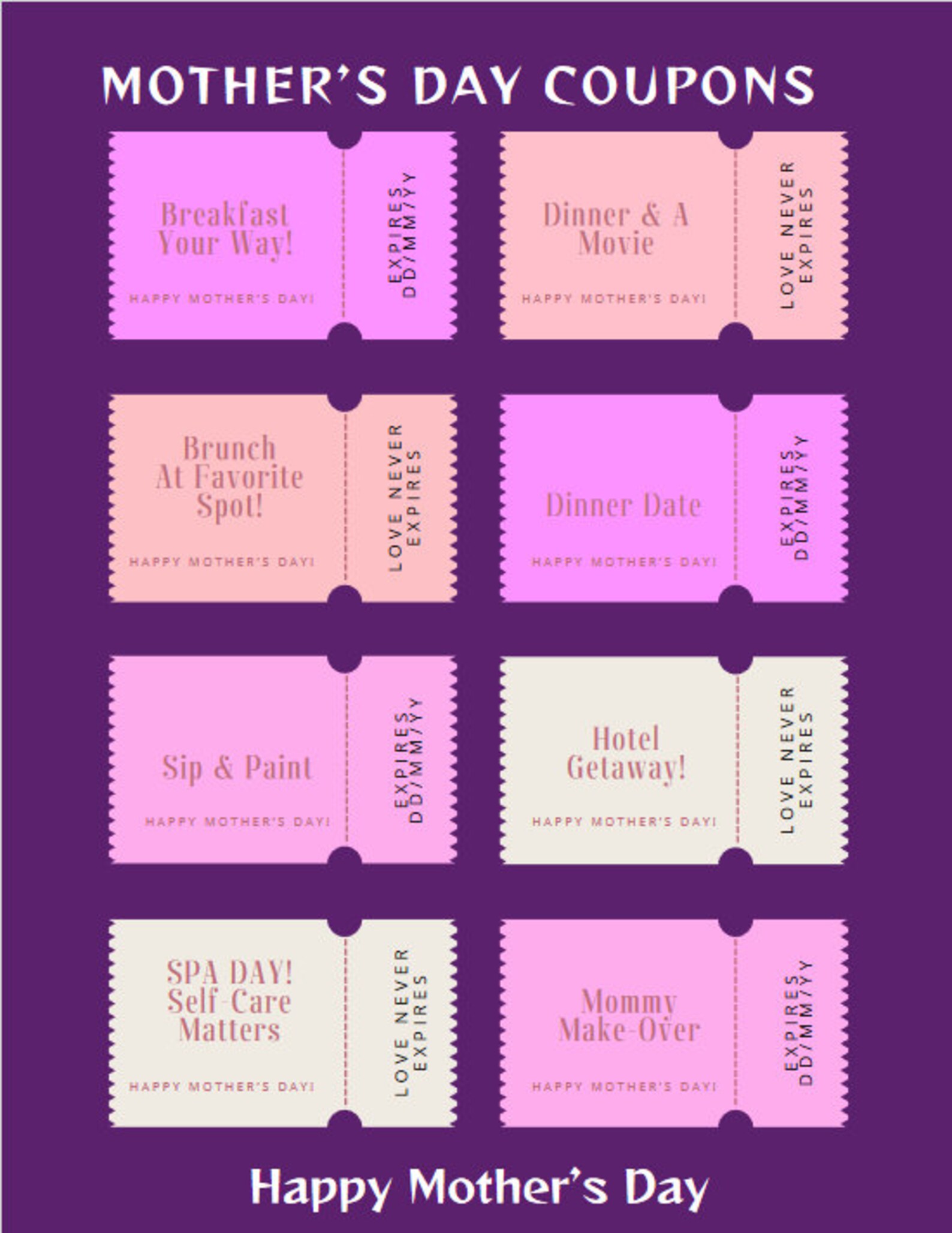 Mother's Day Coupons Template - Etsy