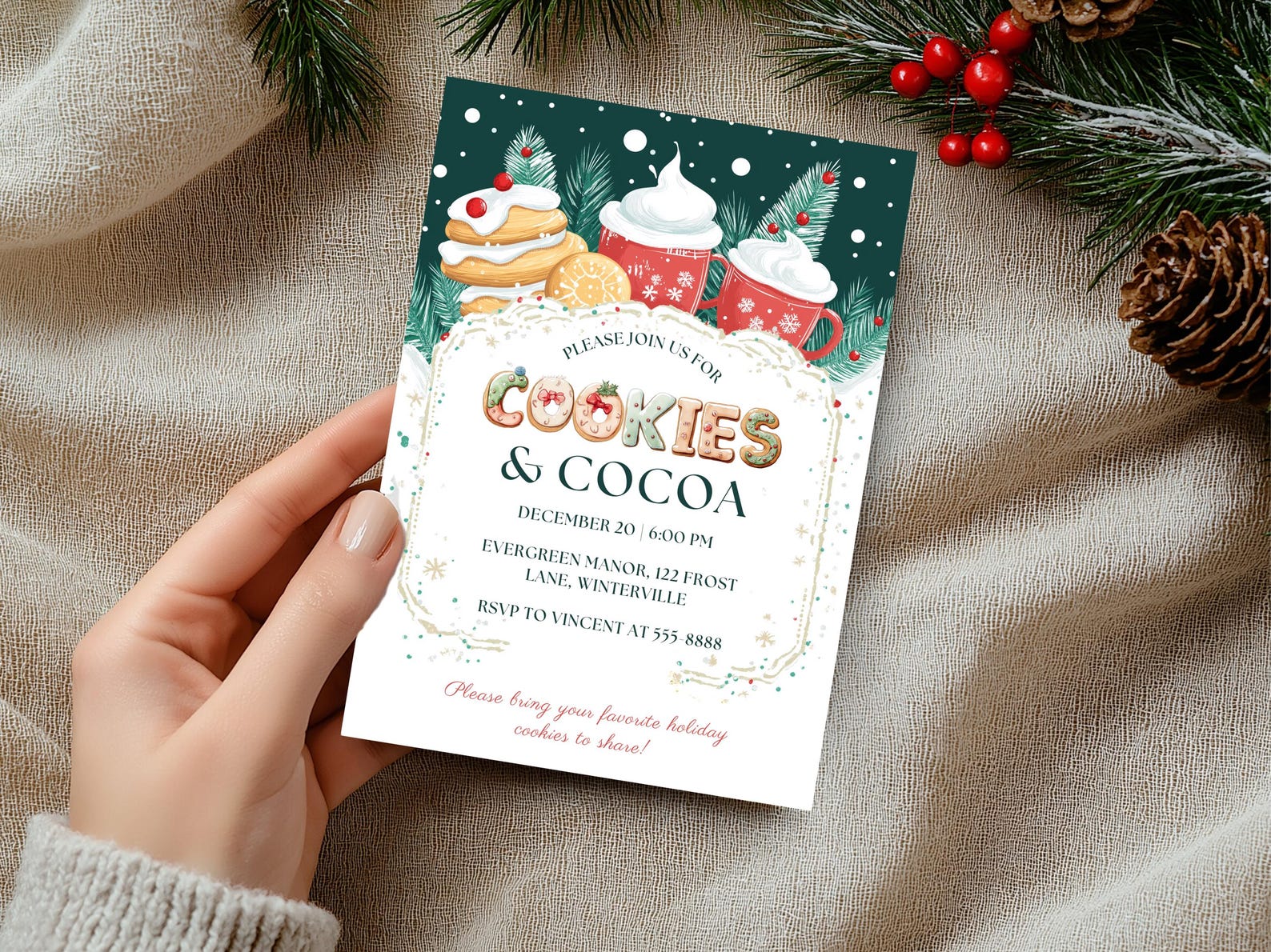 Cookies and Cocoa Party Invitation Editable Christmas Holiday Invite ...