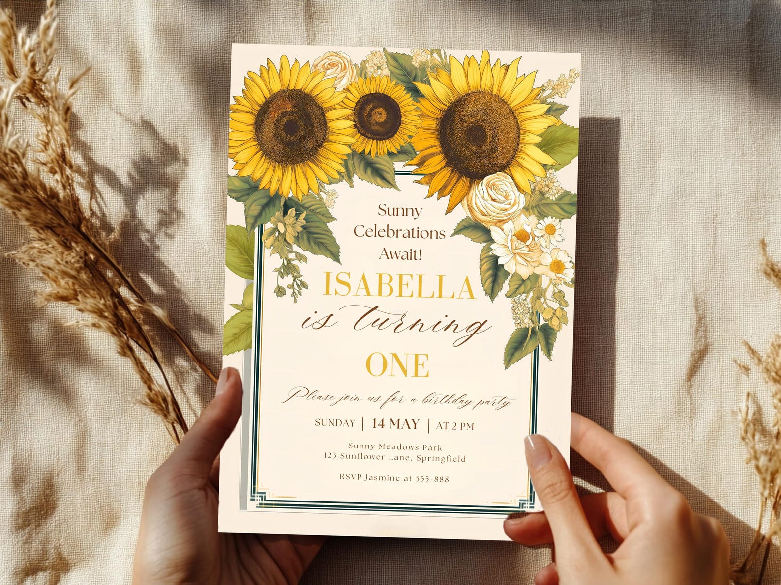 Sunflower Birthday Invitation Digital Download Boho Floral Birthday ...