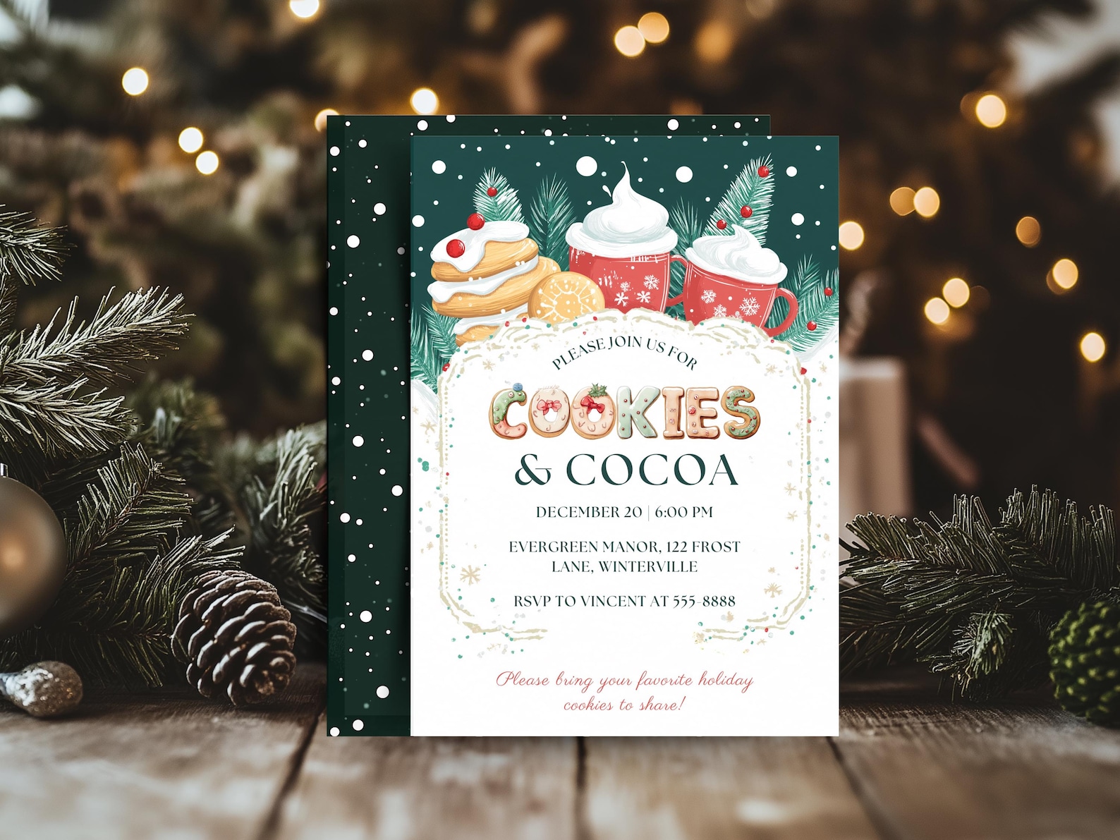 Cookies and Cocoa Party Invitation Editable Christmas Holiday Invite ...