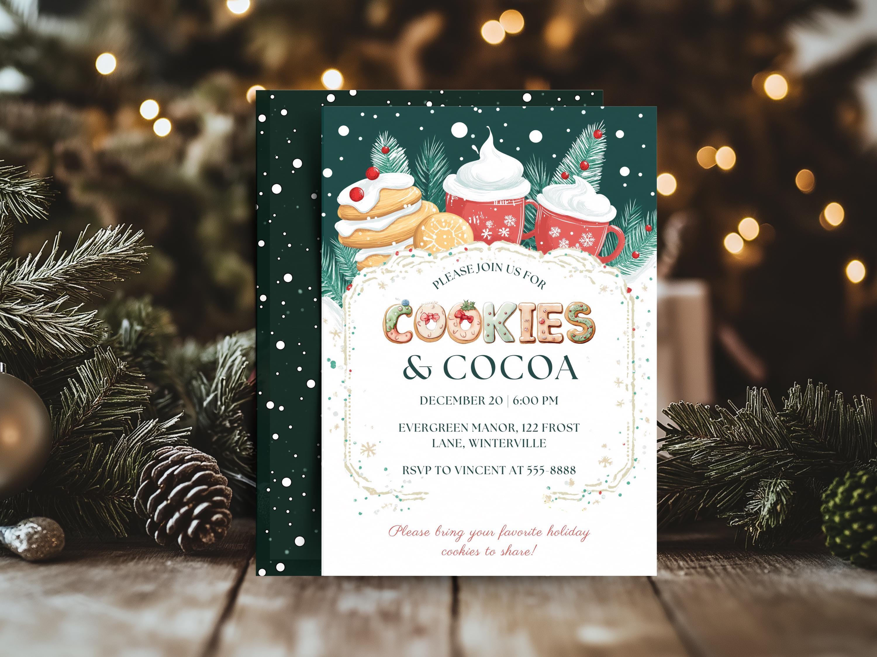 Cookies and Cocoa Party Invitation Editable Christmas Holiday Invite ...