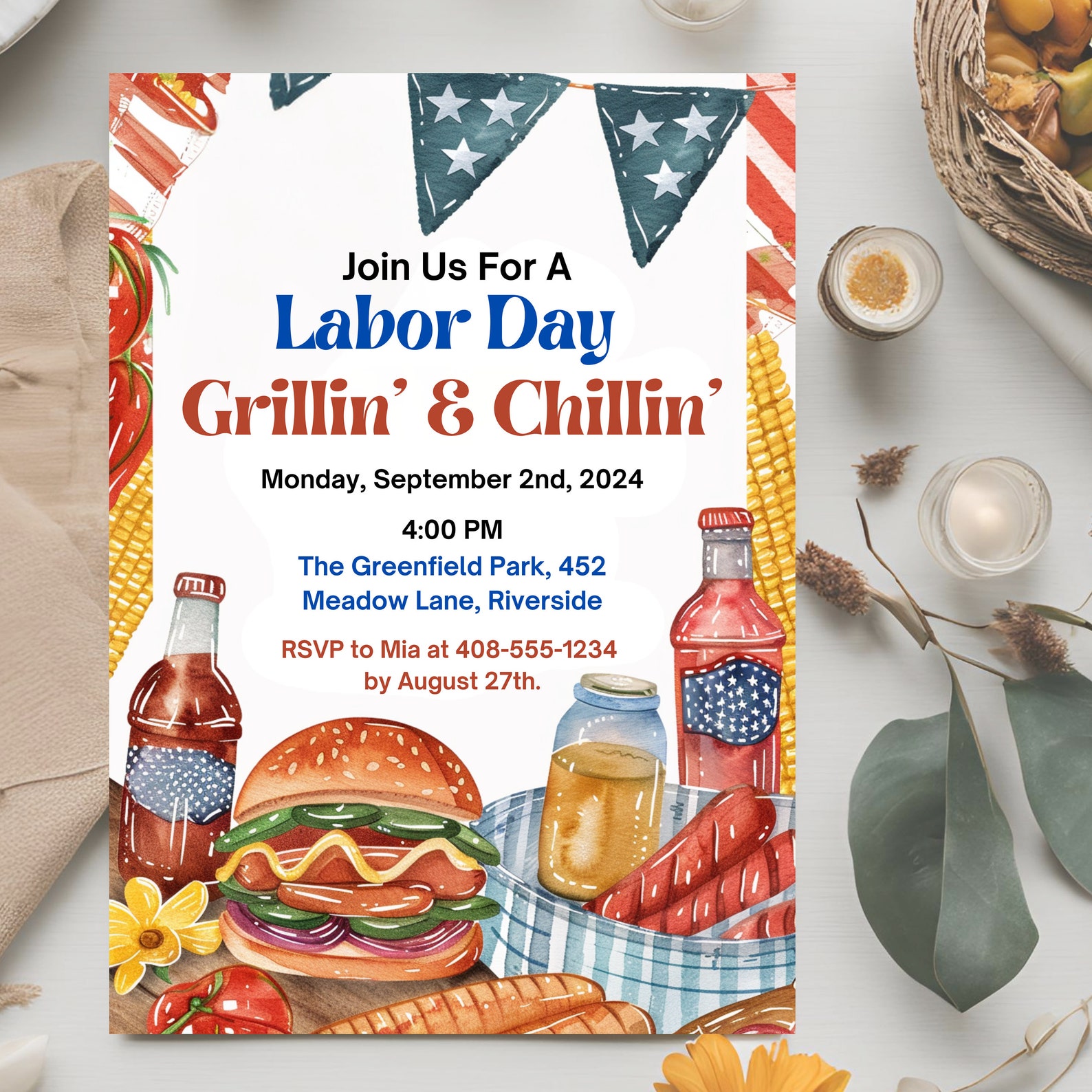 Labor Day Celebration Invitation, Bbq Invite Template, Patriotic ...