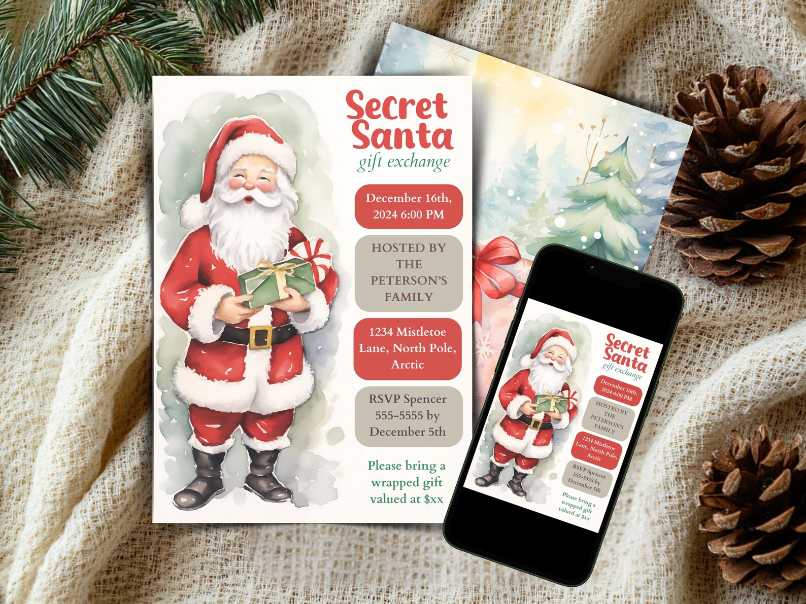 Editable Secret Santa Invitation Christmas Party Invite Holiday Gift ...