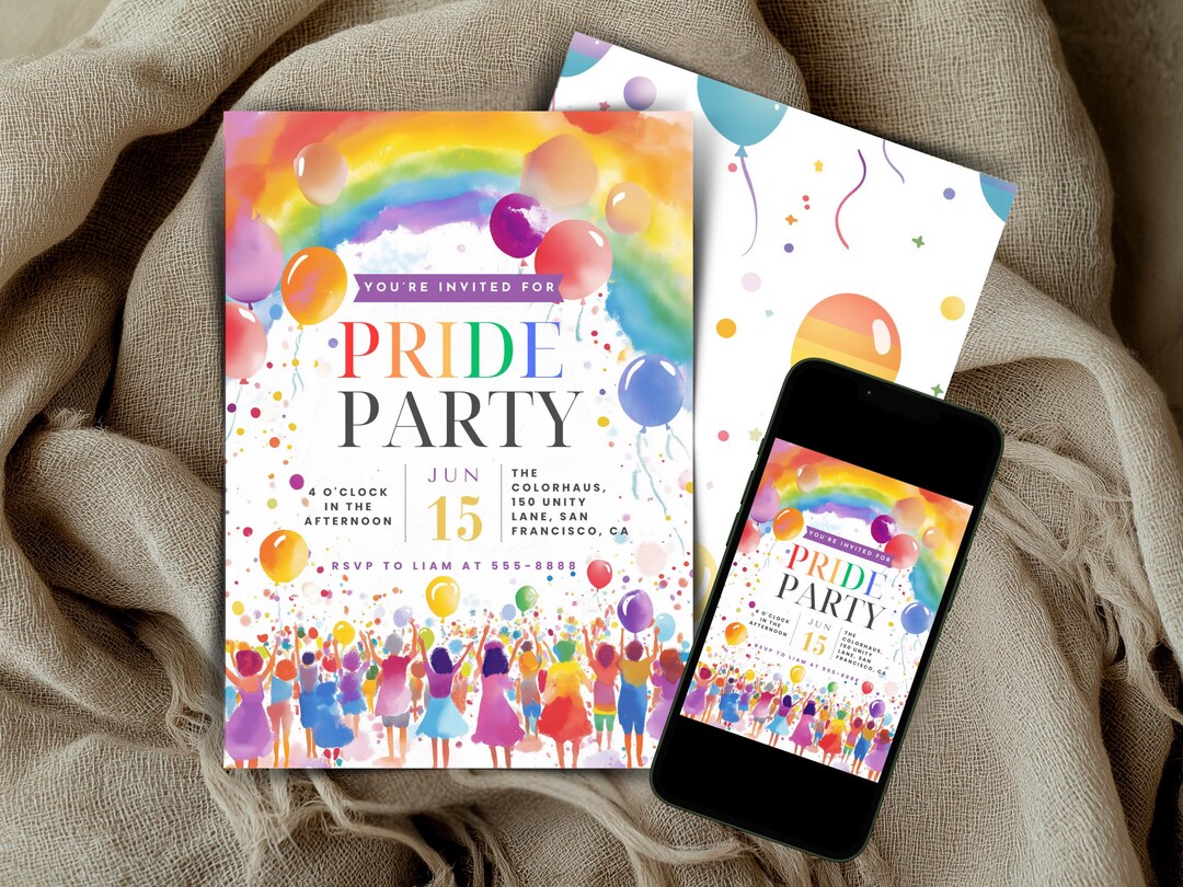 Pride Party Invitation Template Rainbow Invite Editable Pride ...
