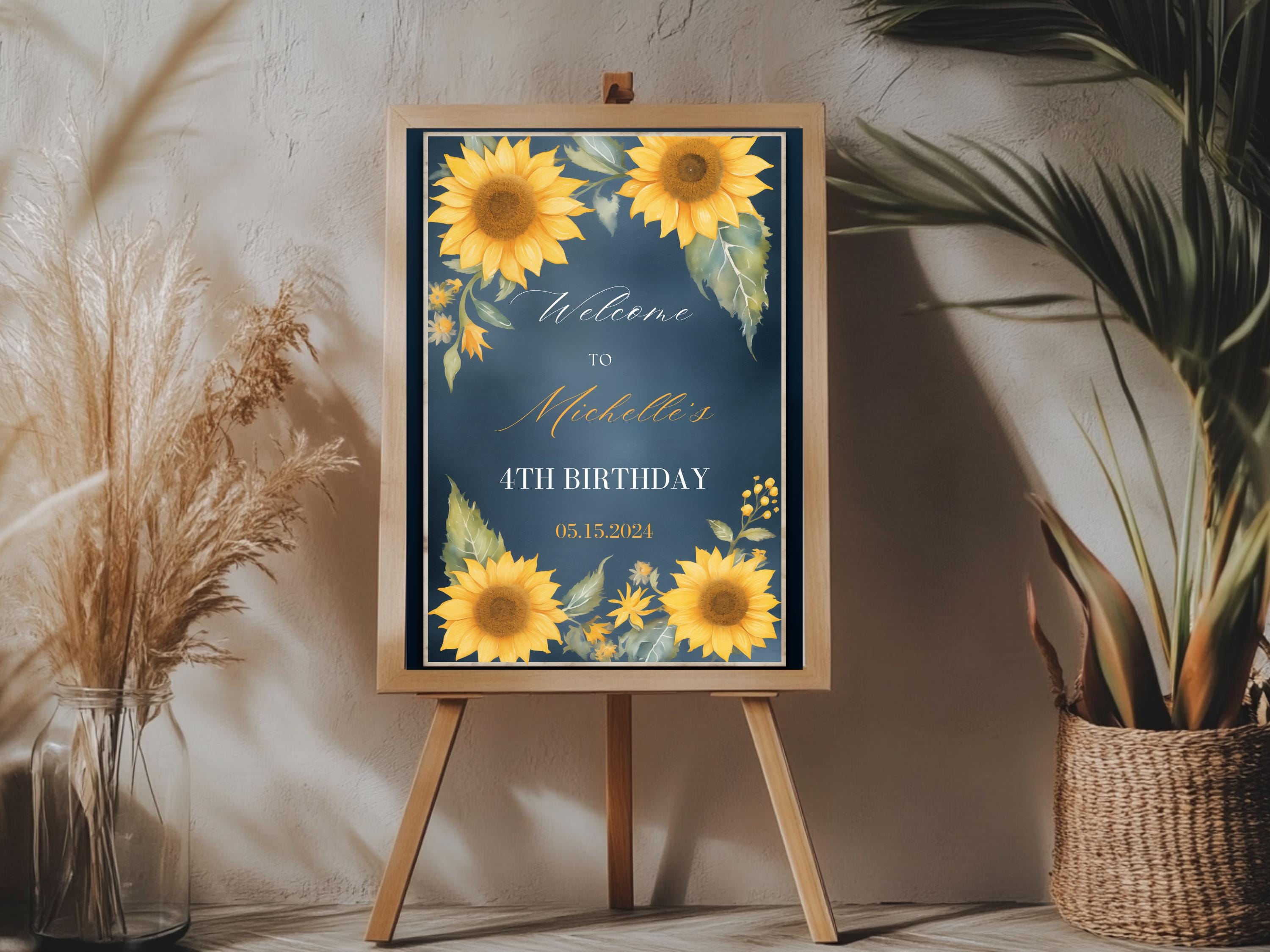 Sunflower Birthday Welcome Sign Floral Party Decor Sunflower Welcome ...