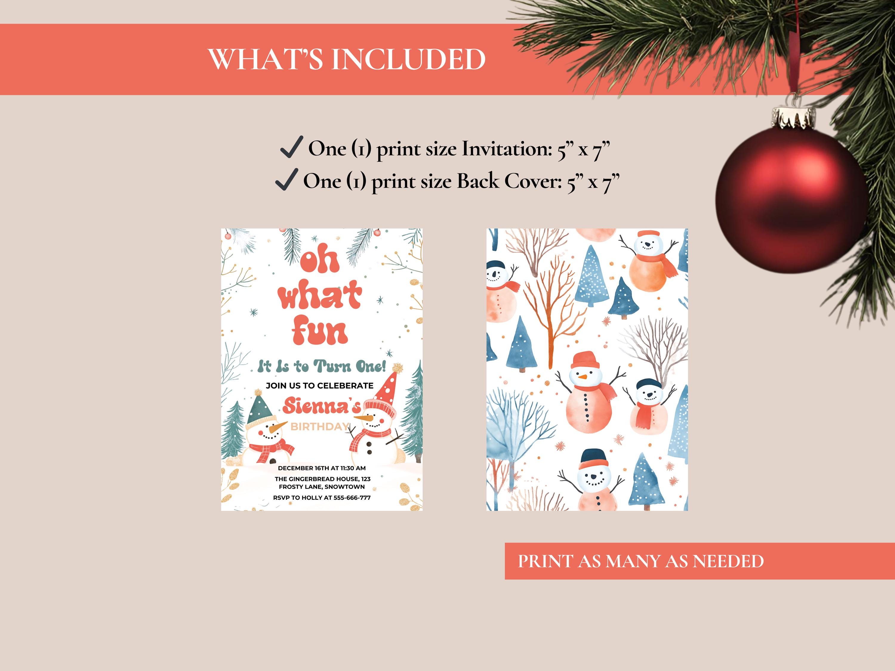 Editable Oh What Fun Christmas Birthday Party Invitation Festive ...