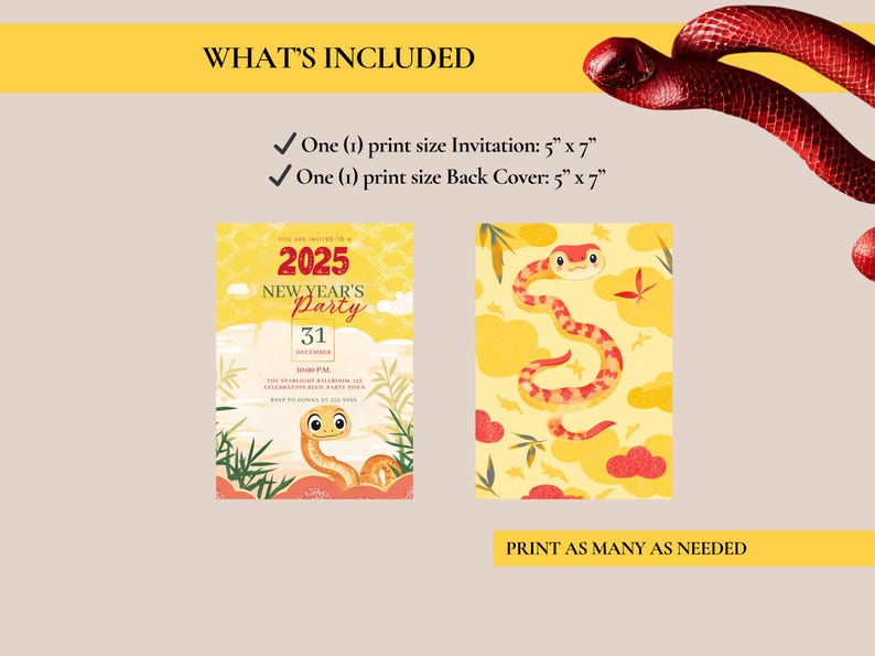 Editable Snake New Year Invite Snake New Year Invitation 2025 Snake ...