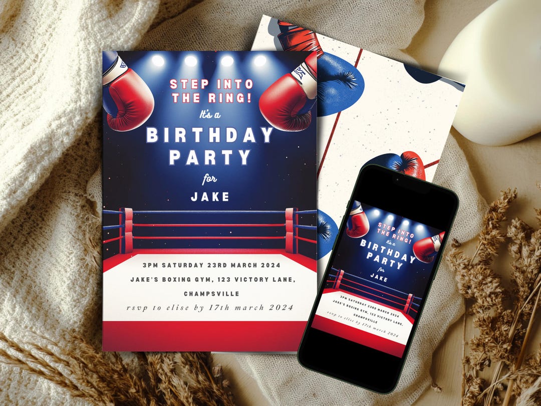 Boxing Birthday Invitation Editable Template Knockout Party Invite ...