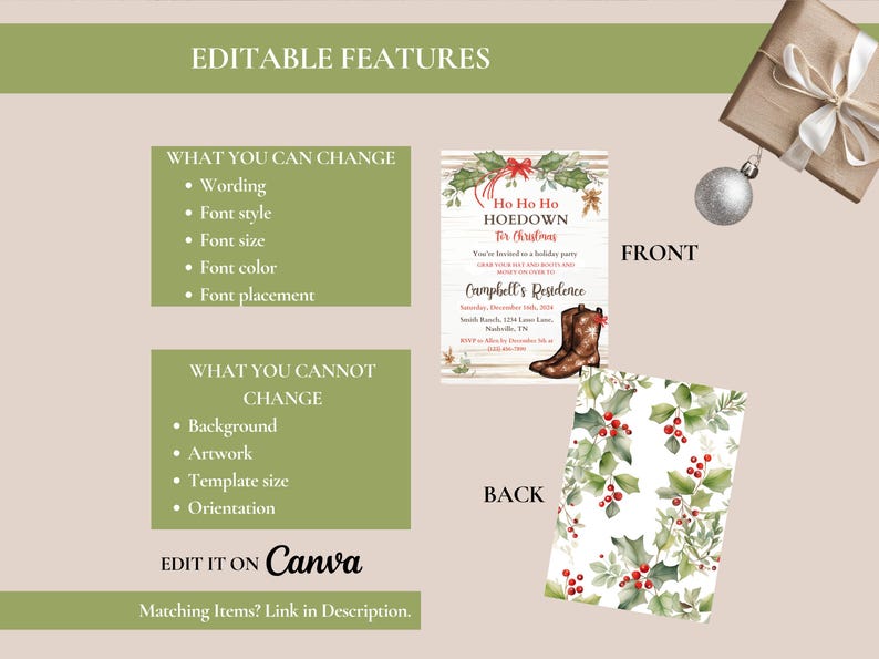 Western Christmas Party Invitations Editable Western Hoedown Christmas ...
