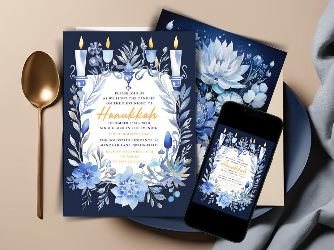 Editable Hanukkah Invitation Template Menorah Jewish Holiday Hanukkah ...