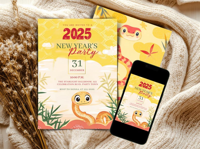 Editable Snake New Year Invite Snake New Year Invitation 2025 Snake ...
