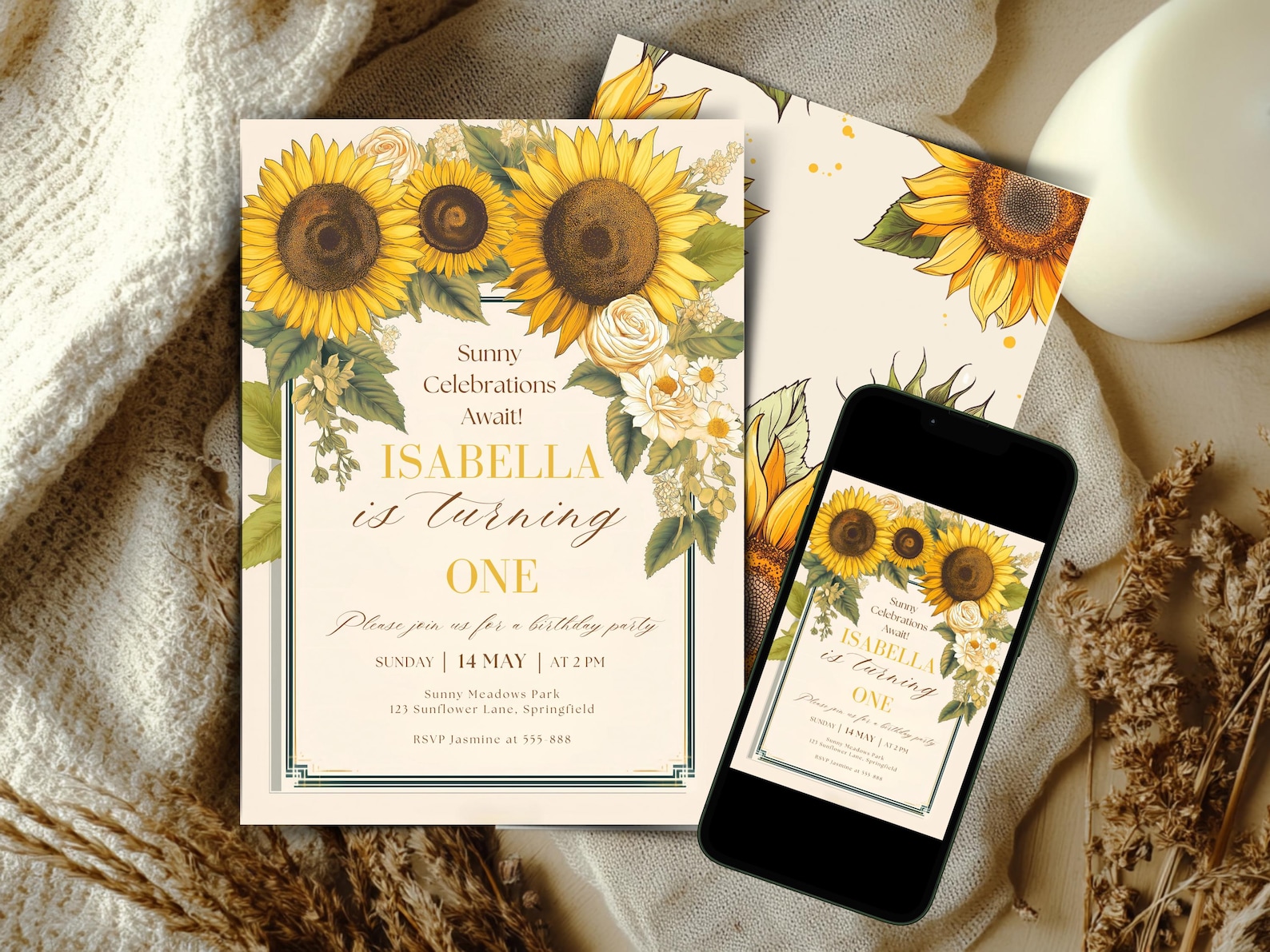 Sunflower Birthday Invitation Digital Download Boho Floral Birthday ...