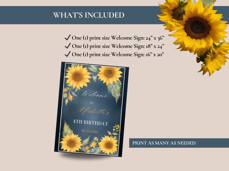 Sunflower Birthday Welcome Sign Floral Party Decor Sunflower Welcome ...
