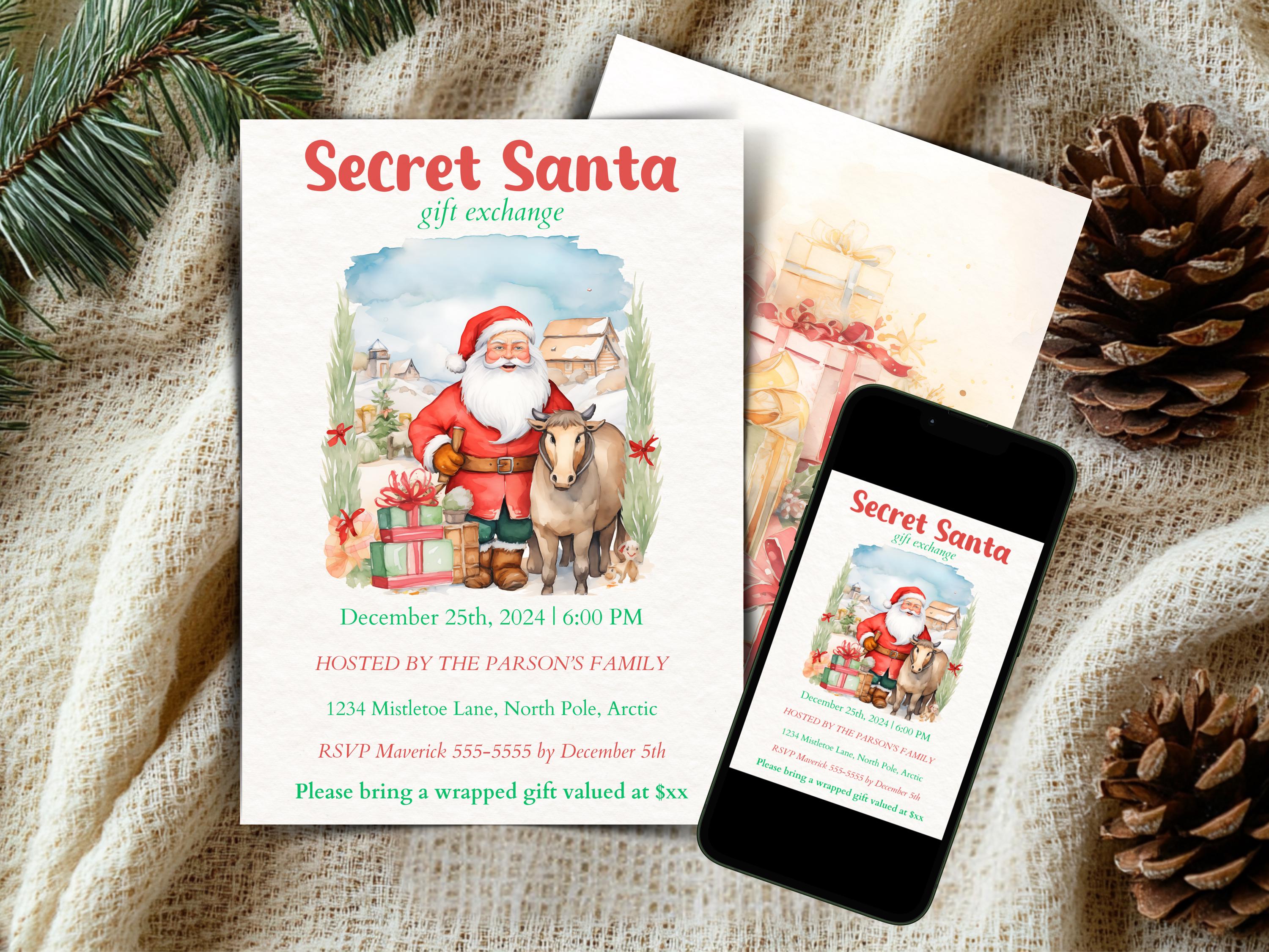 Secret Santa Invitation Western Christmas Party Invitation Kris Kringle ...