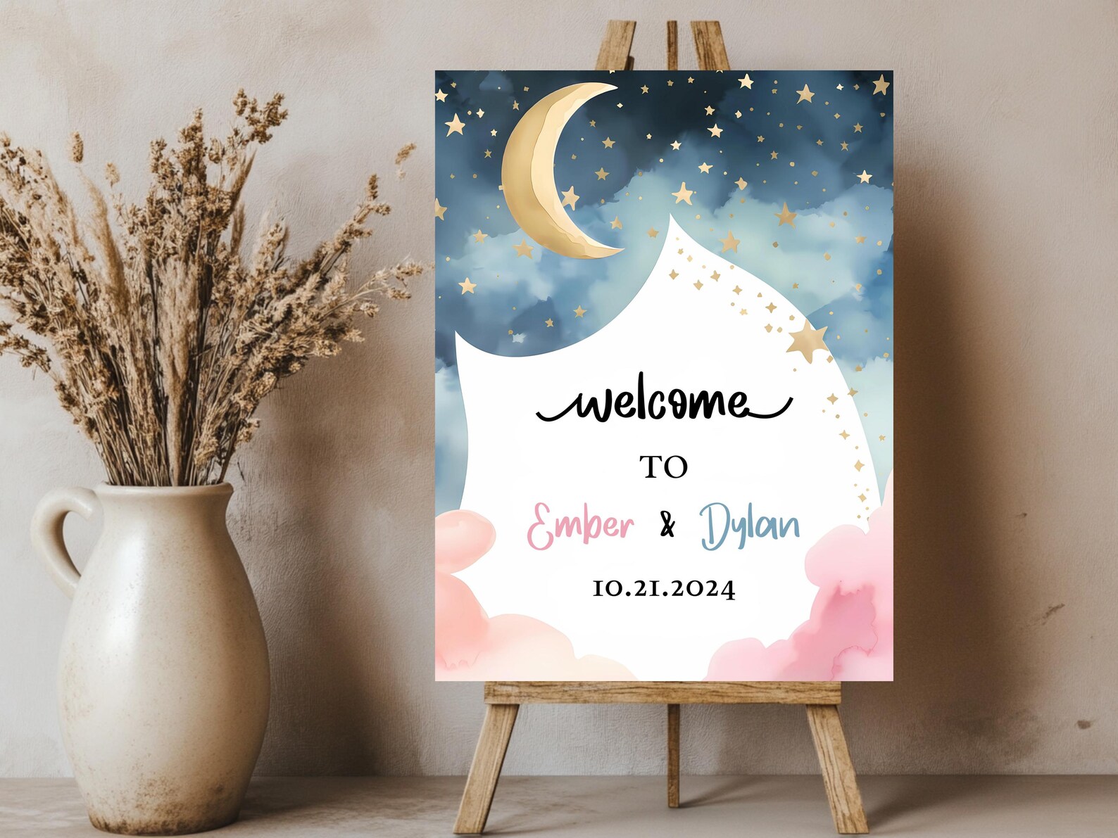 Editable Over the Moon Gender Reveal Sign Printable Gender Reveal ...