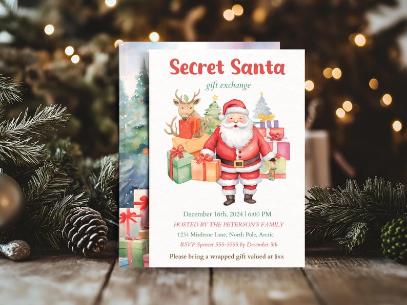 Secret Santa Invitation Editable Christmas Party Invite Printable Secret Santa Gift Exchange ...