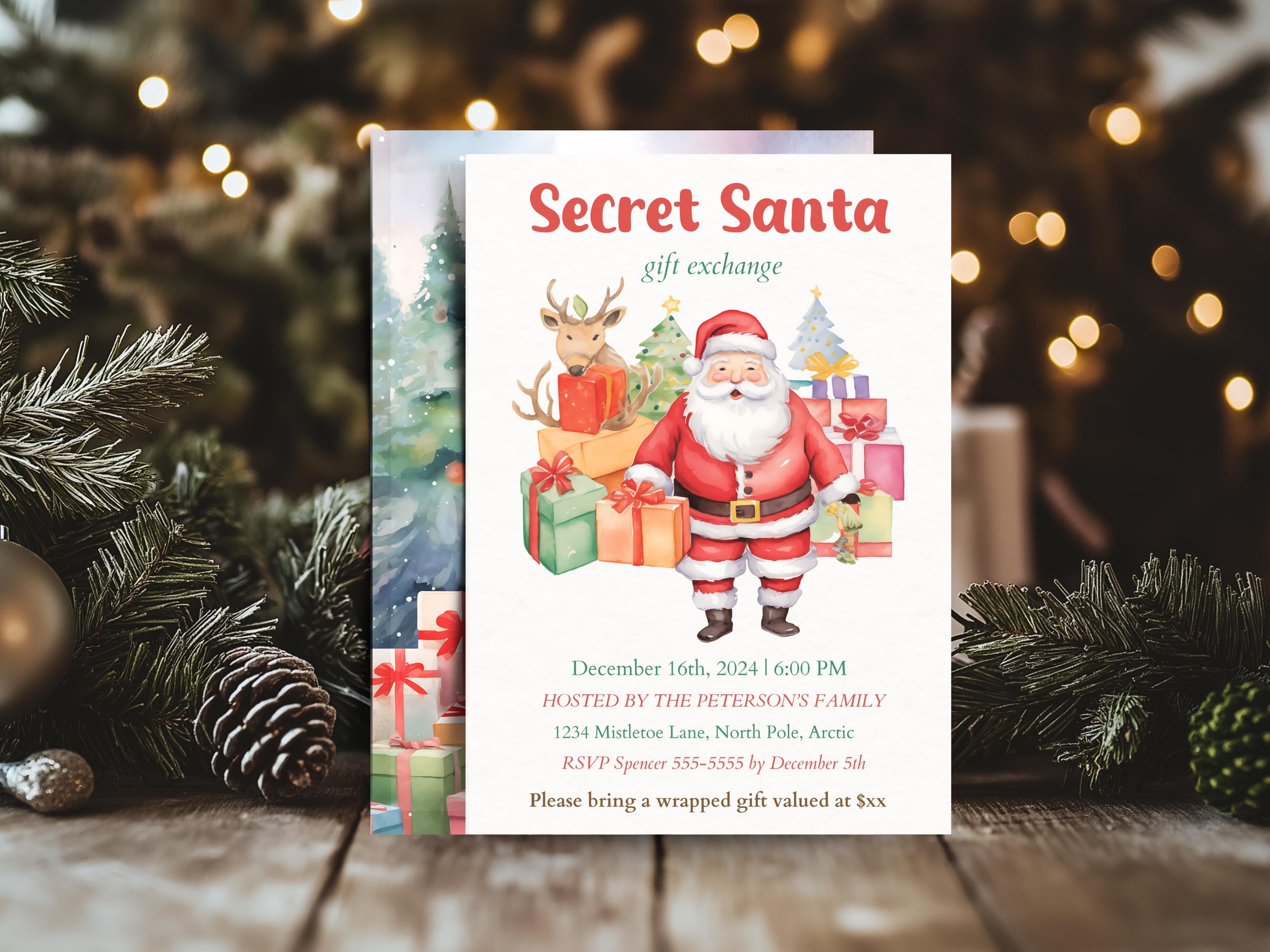 Secret Santa Invitation Editable Christmas Party Invite Printable ...