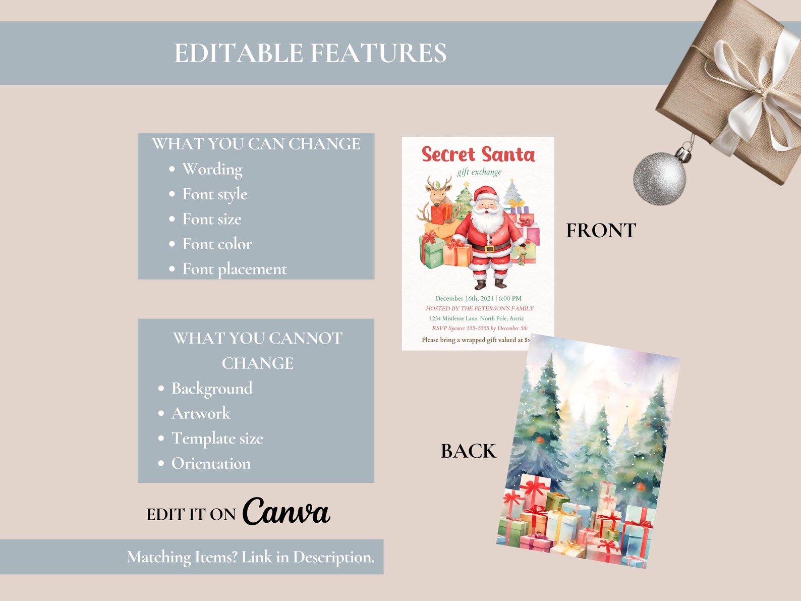 Secret Santa Invitation Editable Christmas Party Invite Printable ...