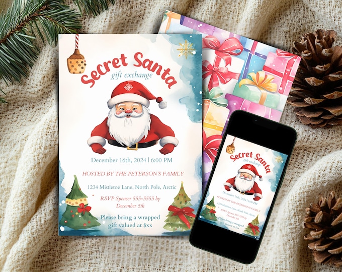 Secret Santa Invitation, Kris Kringle Gift Exchange Digital Canva Template, Who's Your Santa ...