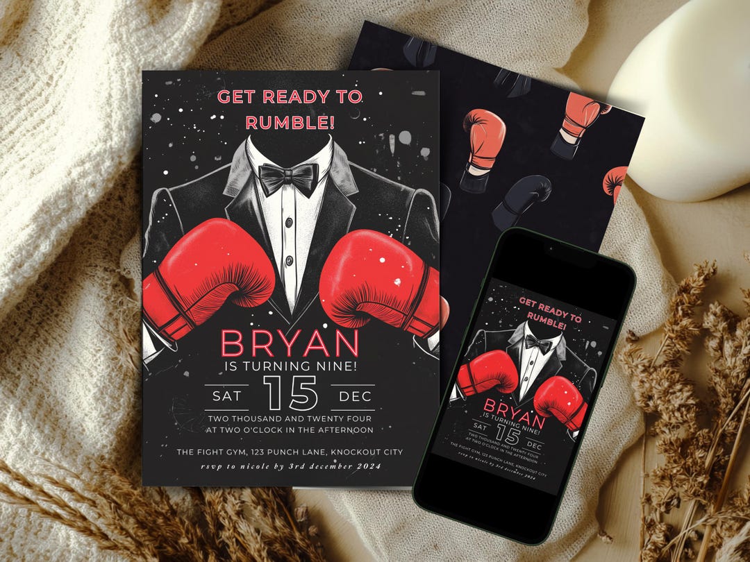 Editable Boxing Party Invite Boxing Party Invitation Knockout Birthday ...