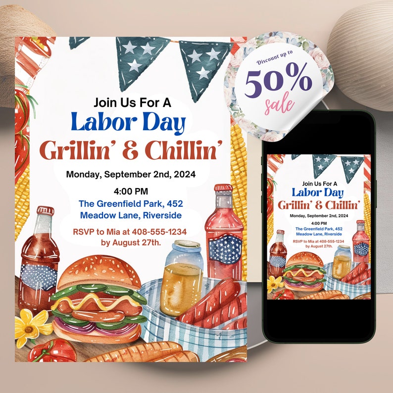 Labor Day Celebration Invitation, Bbq Invite Template, Patriotic ...
