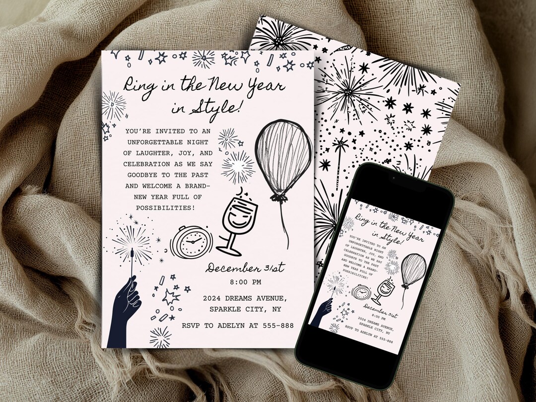 Hand Drawn New Years Eve Invitation Scribble Party Template Fun ...