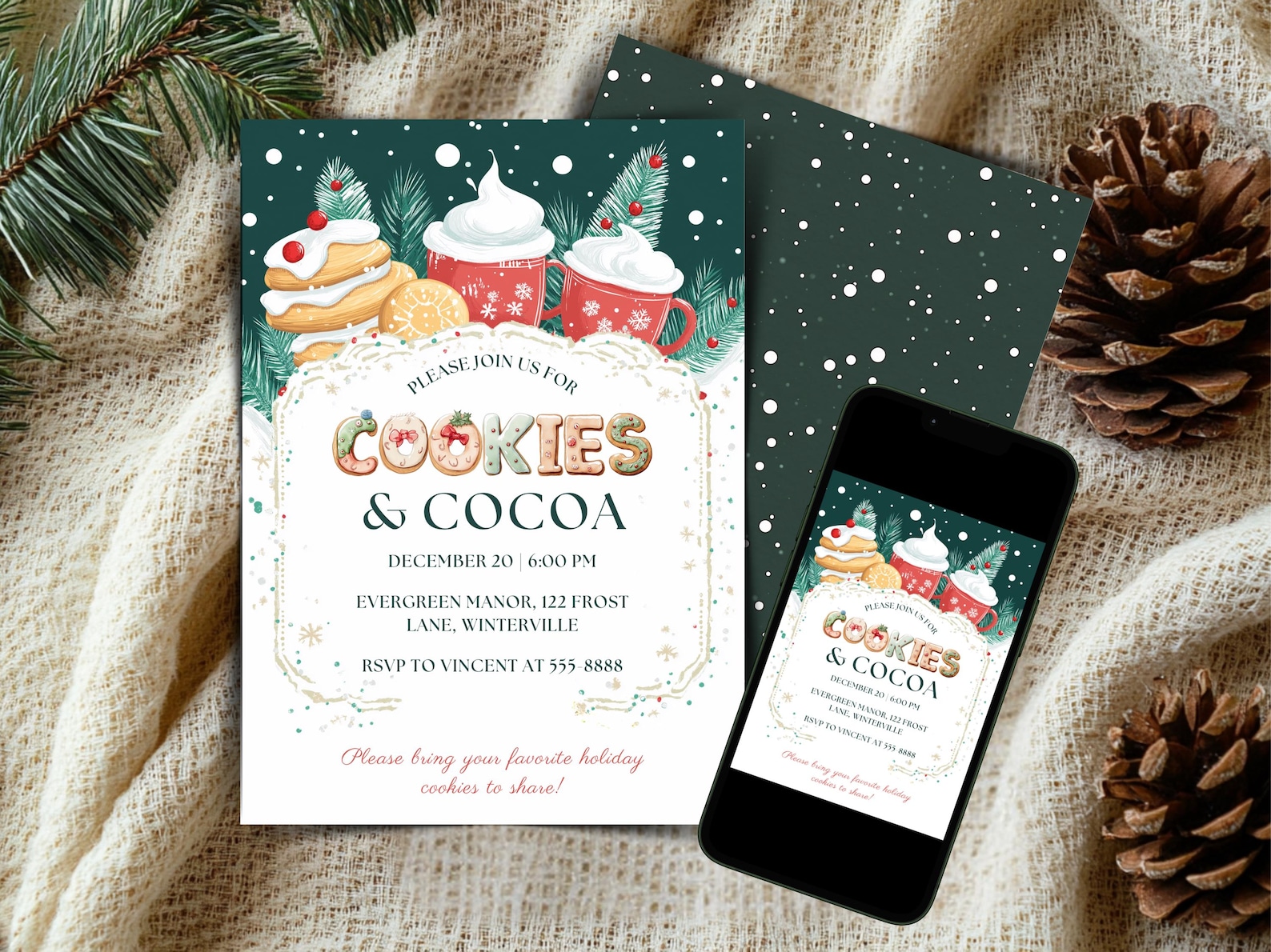 Cookies and Cocoa Party Invitation Editable Christmas Holiday Invite ...