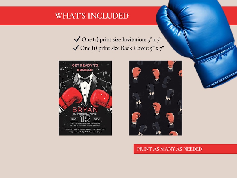 Editable Boxing Party Invite Boxing Party Invitation Knockout Birthday ...