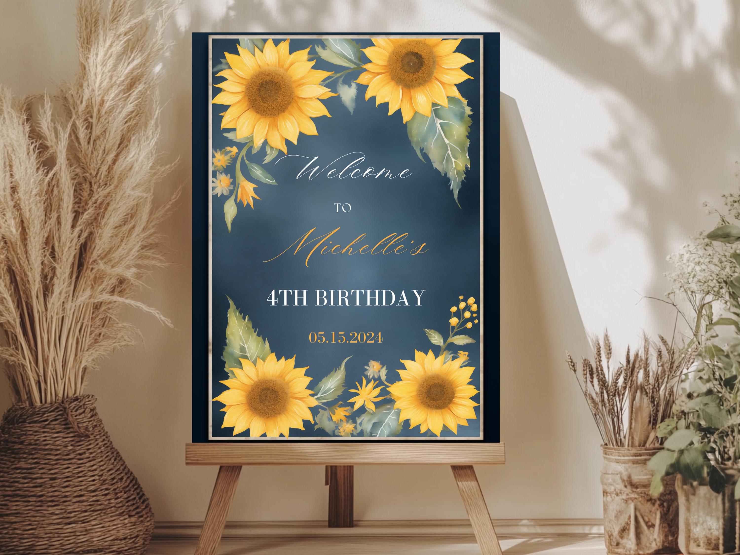 Sunflower Birthday Welcome Sign Floral Party Decor Sunflower Welcome ...