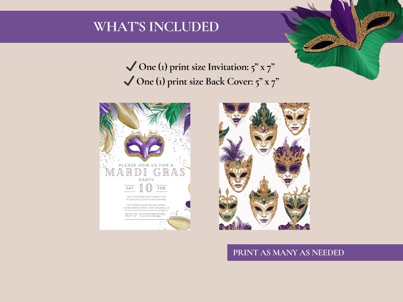 Mardi Gras Invitation Editable Birthday Invite Instant Download Mardi ...
