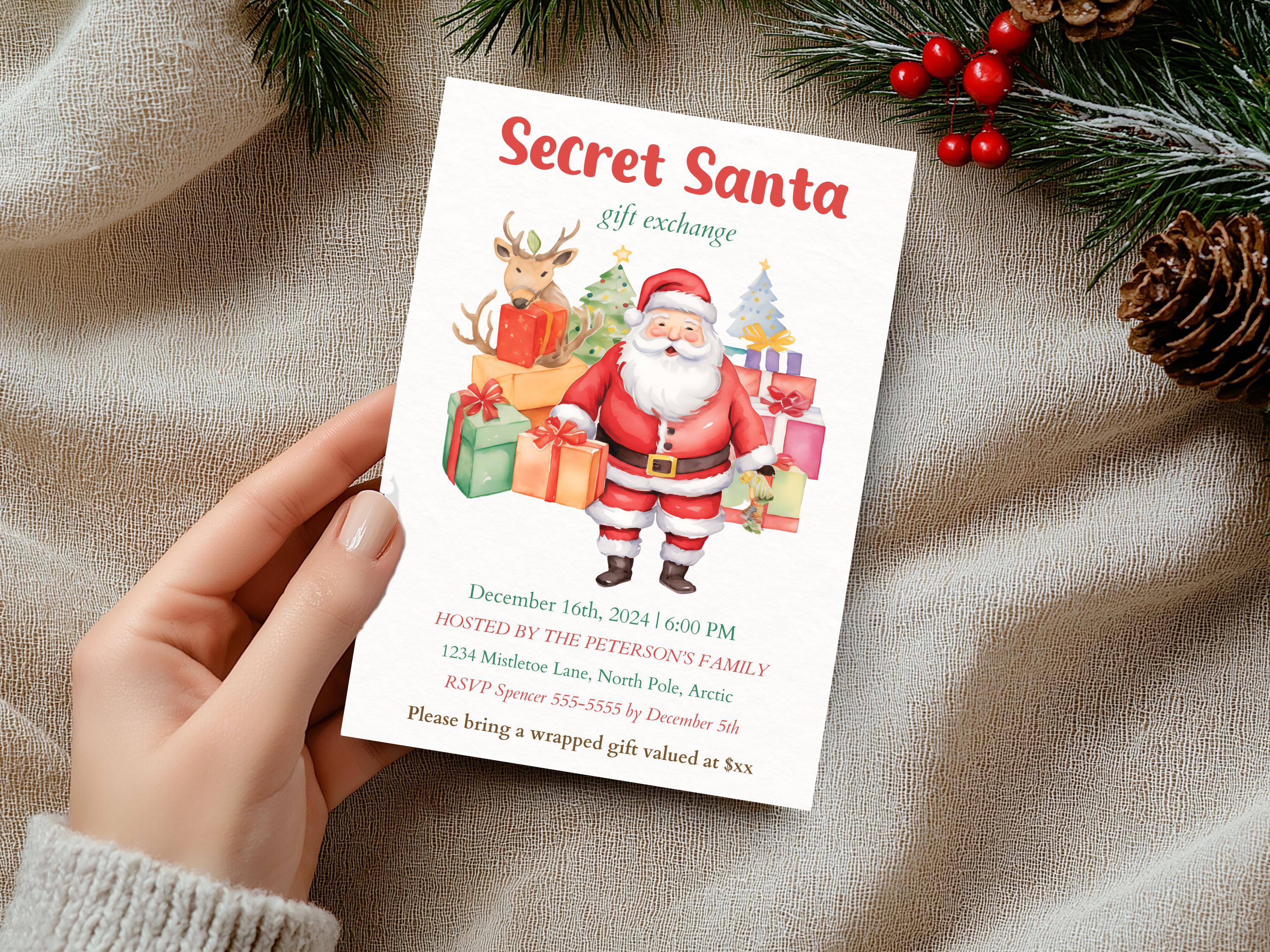 Secret Santa Invitation Editable Christmas Party Invite Printable ...