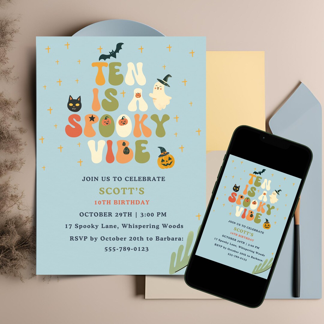 Spooky Ten is A Vibe Invitation Template, Fall Halloween 10th Birthday ...