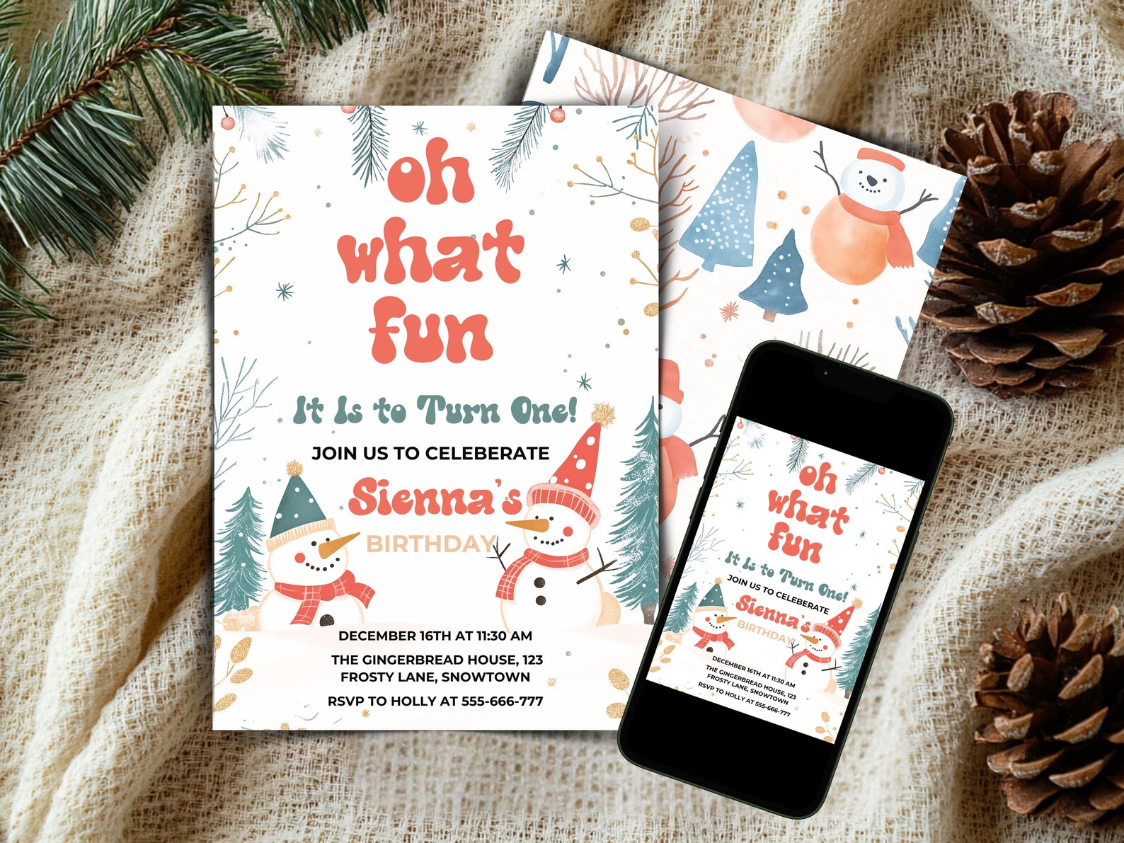Editable Oh What Fun Christmas Birthday Party Invitation Festive ...
