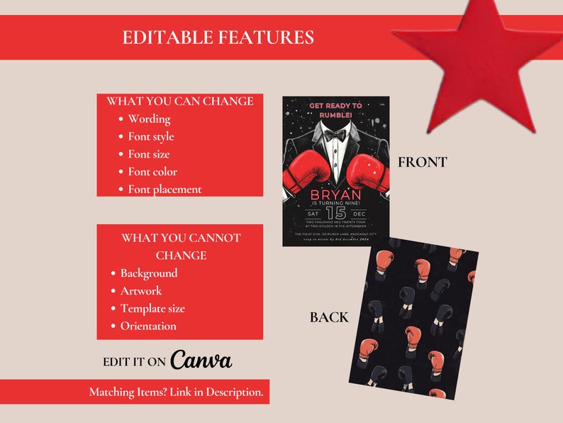 Editable Boxing Party Invite Boxing Party Invitation Knockout Birthday ...