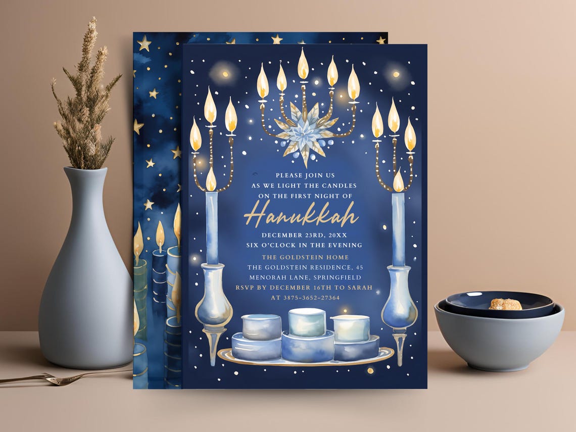 Hanukkah Party Invitation Customizable Festival of Lights Invite ...