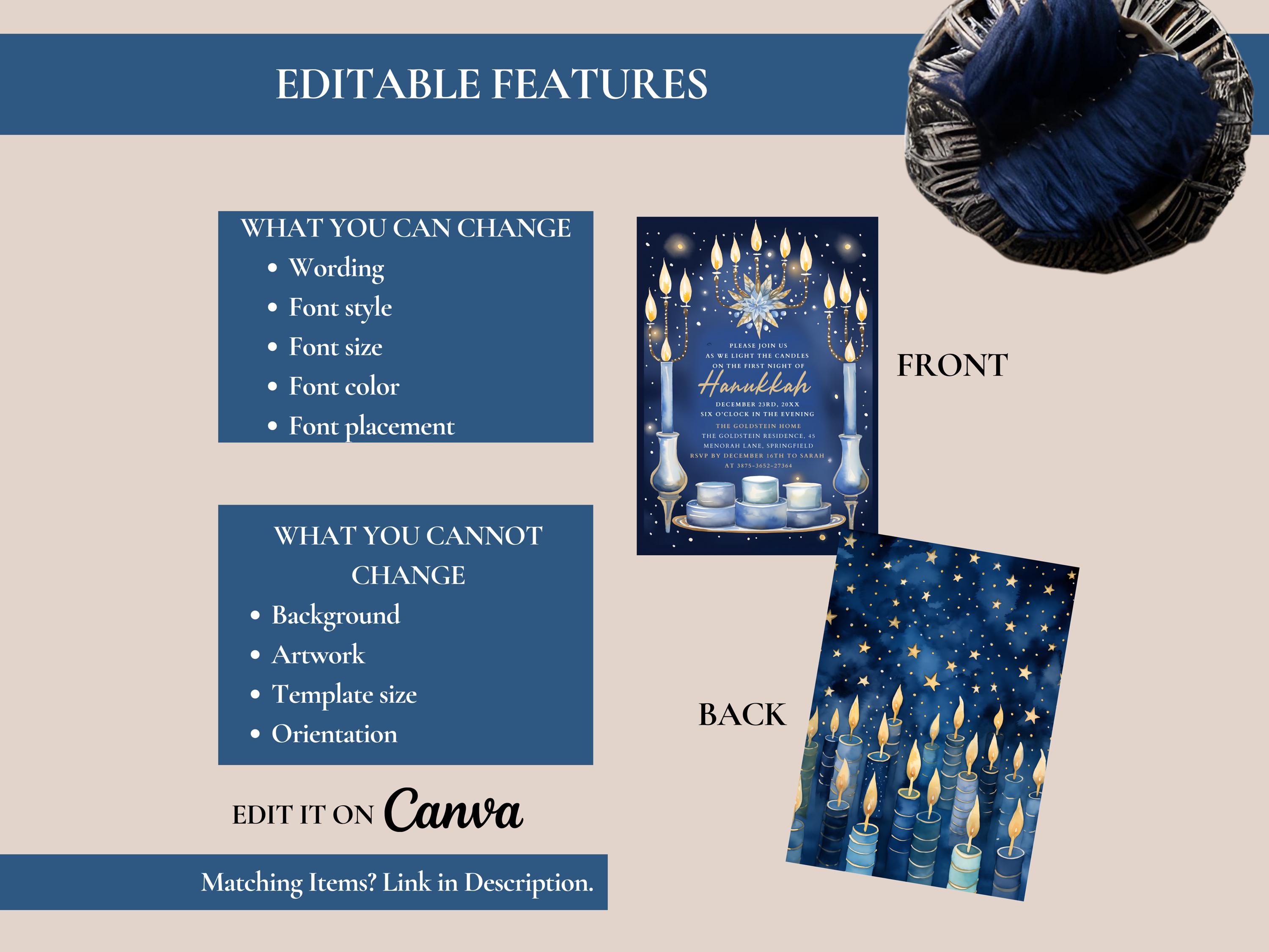 Hanukkah Party Invitation Customizable Festival of Lights Invite ...